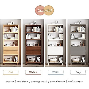 IOTXY Floorstanding Wooden Bookcase with Legs - 67" Tall Open Shelves Cube Billy Bookshelf with Drawers for Home and Office, Oak