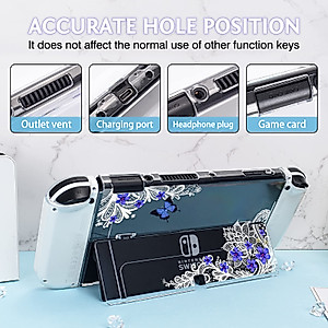 DLseego Purple Butterfly Flower Floral Switch OLED Case 2021 Version Anti-Scratch Dockable Console Clear PC Hard Shell Soft TPU Shock-Absorption Joy Con Cover Romantic Design for Switch OLED Model