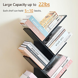 Tajsoon 9 Tier Tree Bookshelf, Tree Bookcase with Drawer, Floor Standing Book Storage Shelf, Modern Book Organizer for Bedroom, Living Room, Home Office, Black