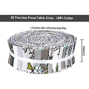 Soimoi 40Pcs Block Print Precut Fabrics Strips Roll Up 1.5x42inches Cotton Jelly Rolls for Quilting - Black