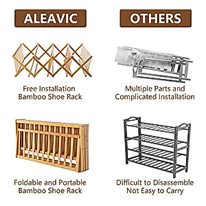 ALEAVIC Bamboo Shoe Rack, Foldable Shoe Rack, 5-Tier Installation-Free Shoe Rack, Multifunctional Freestanding Shoe Rack for Closet, Entryway, Living Room, Bedroom, Natural Color