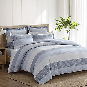 Levtex Home - Sand Stripes Blue Duvet Cover Set - King Duvet Cover (106 x 94in.) + Two King Pillow Shams (36 x 20in.) - Jaquard Stripe - Grey, Chambray, Blue, White - Cotton