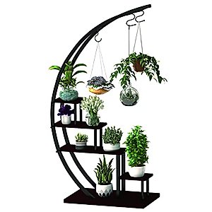 GDLF5 Tier Metal Plant Stand Creative Half Moon Shape Ladder Flower Pot Stand Rack for Home Patio Lawn Garden Balcony Holder Black (1 Pack)