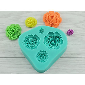 Pard 4 Size Roses Flower Silicone Cake Mold Chocolate Sugarcraft Decorating Fondant Tool, Blue