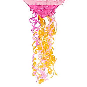 Sparkle and Bash Pink Pull String Heart Pinata for Girls Birthday Party Decorations, Pink and Gold Ombre Design, Small, 16 x 13 x 3 In