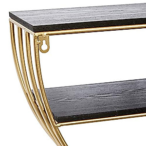 Deco 79 Wood 3 Shelf Wall Shelf with Half Moon Shape, 28" x 7" x 15", Gold