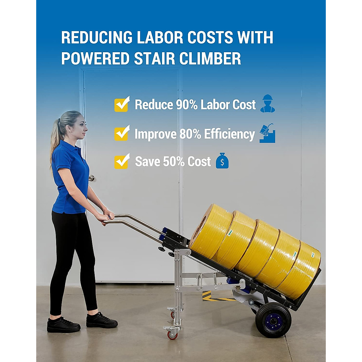 XSTO ZW4170DC Stair Climbing Hand Trucks Dolly, 400W Motor 375 lbs Capacity Trolley Cart, Electric Hand Trucks for Stairs with Ergo Telescoping Handle & Pneumatic Wheels