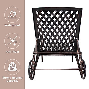 Villeston Chaise Lounges for Outside - Lounge Chairs Outdoor Set of 3 Pool Tanning Chair Adjustable Patio Recliner with End Table Cast Aluminum for Beach Yard, Antique Bronze