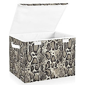 senya Large Storage Bins with Lids Large Closet Storage Bins Snake Skin Print, Foldable Fabric Storage Boxes with Handle for Home Bedroom Office(228vb9c1)
