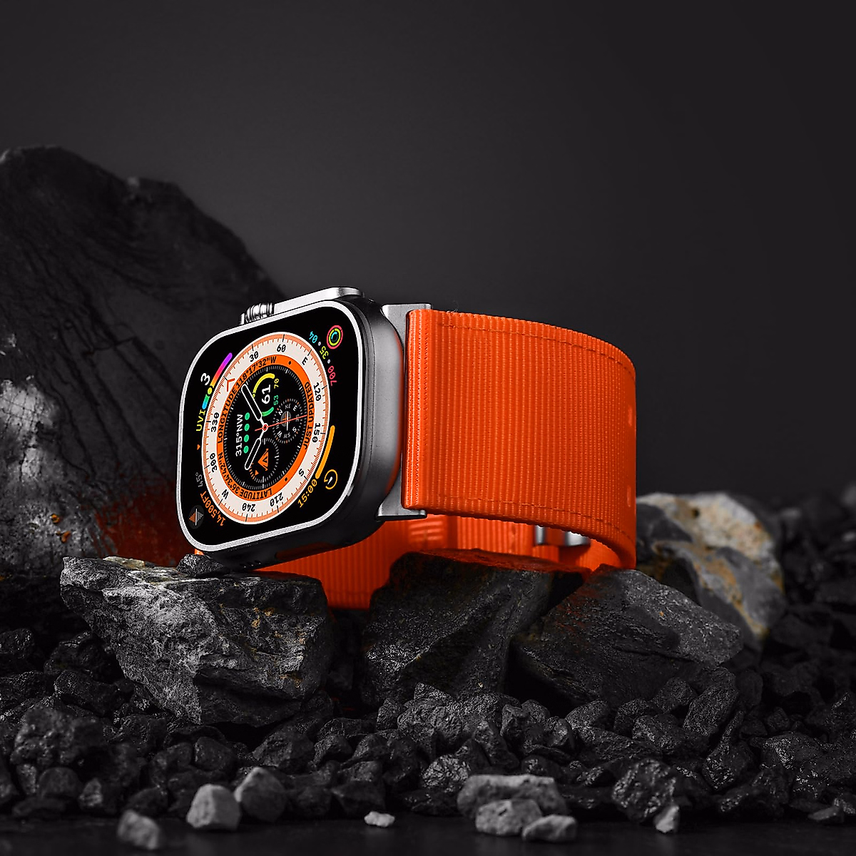 Tefeca Dual Series Band Compatible with Apple Watch Ultra 2/Ultra 49mm, Series 10 46mm, Series 9/8/7 45mm, SE2/SE/6/5/4 44mm (Orange Nylon with Silver Adapters, 49/46/45/44mm