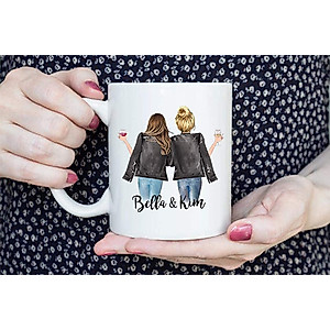 Custom Long Distance Friendship Mug, Side by Side or Miles Apart Coffee Mug, Personalized Going Away Gift for Sister, Best Friend, Choose Names & States, 11 or 15 oz