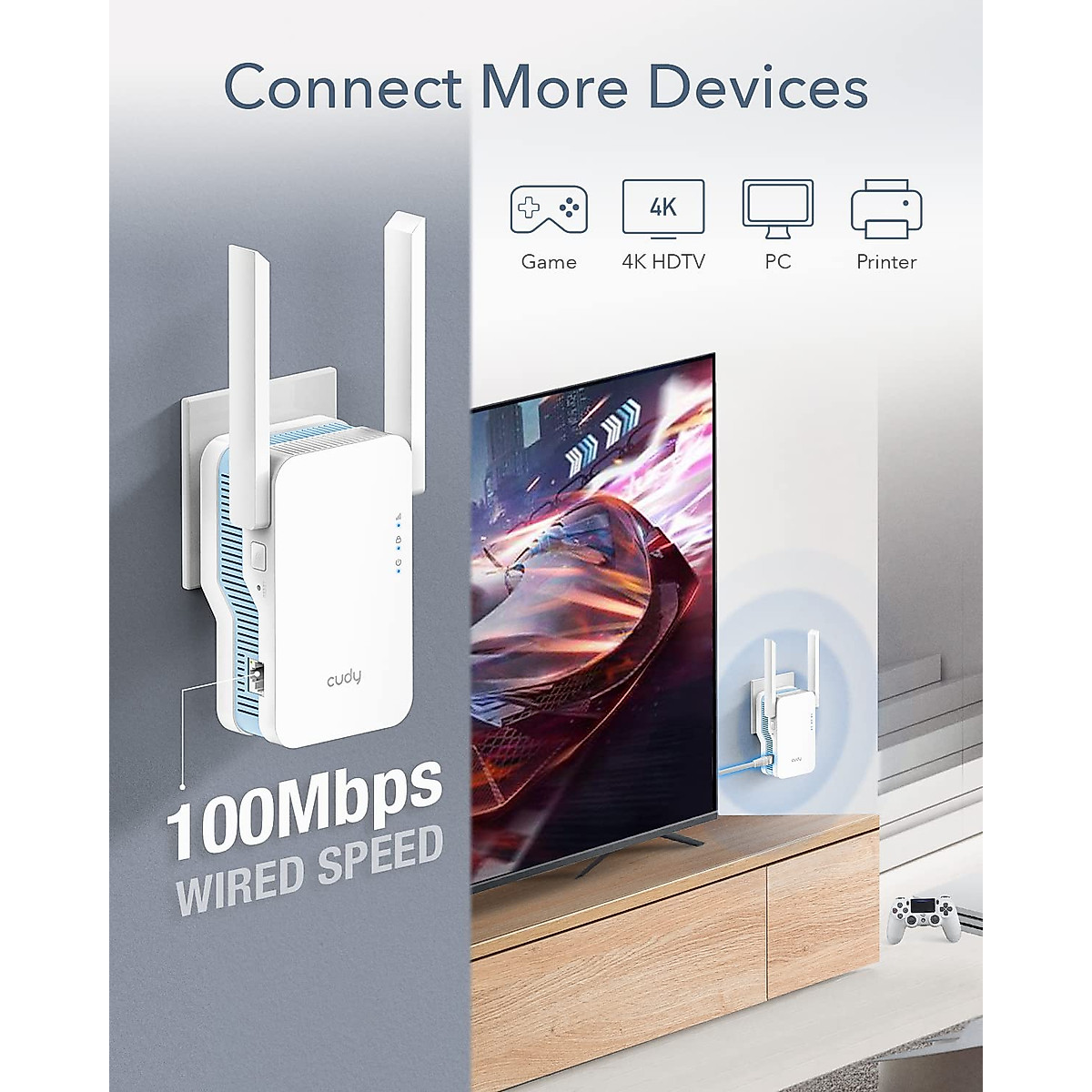 Cudy AC1200 WiFi Extender, 1.2Gbps Home Signal Booster, Dual Band 5GHz/2.4GHz, Covers up to 1500 Sq.ft and 30 Devices, AP Mode, Mesh Supported, RE1200