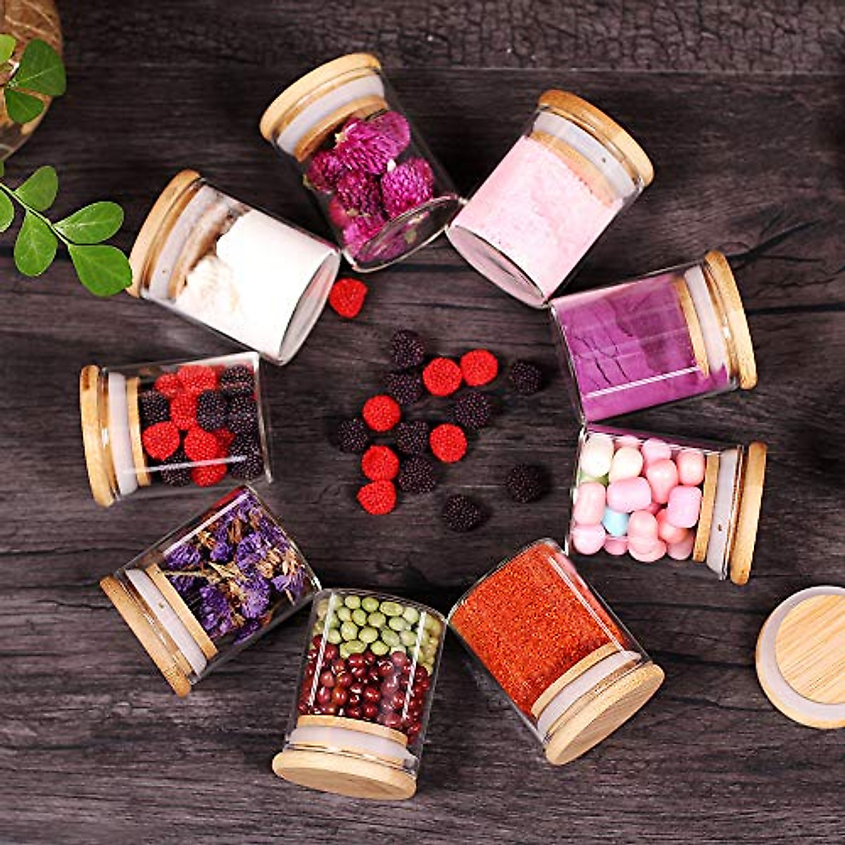 Tzerotone Spice Jar Set,2.5oz 20 Piece Glass Jar with Bamboo Airtight Lids and Labels, Mini Clear Food Storage Containers for pantry, kitchen canisters for Tea, Herbs, Sugar, Salt, Coffee