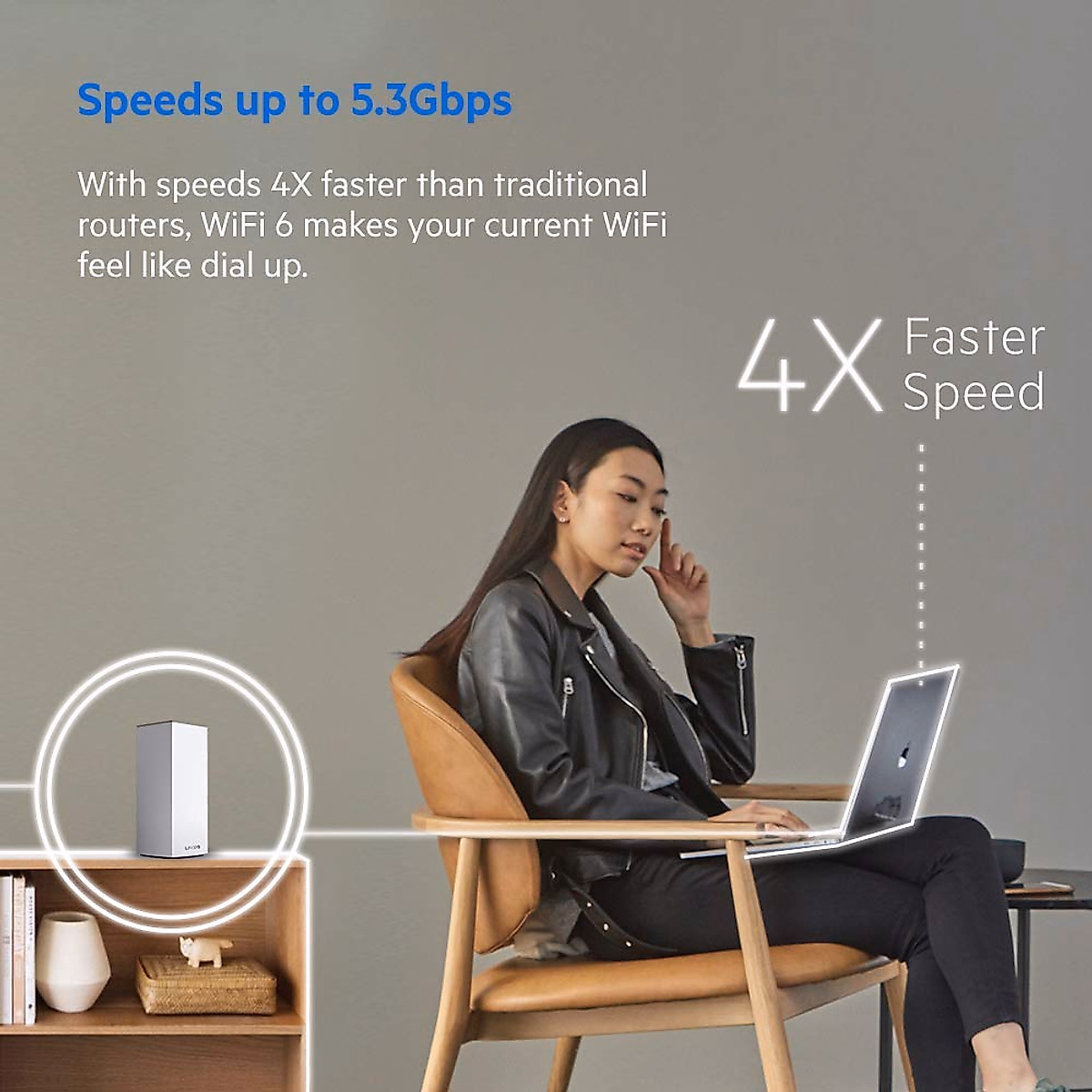 Linksys MX5300 Velop AX Whole Home WiFi 6 System: Wireless Router and Extender, Gigabit Ethernet Ports, 5.3 Gbps, 3,000 sq ft, 50 devices (1-Pack)