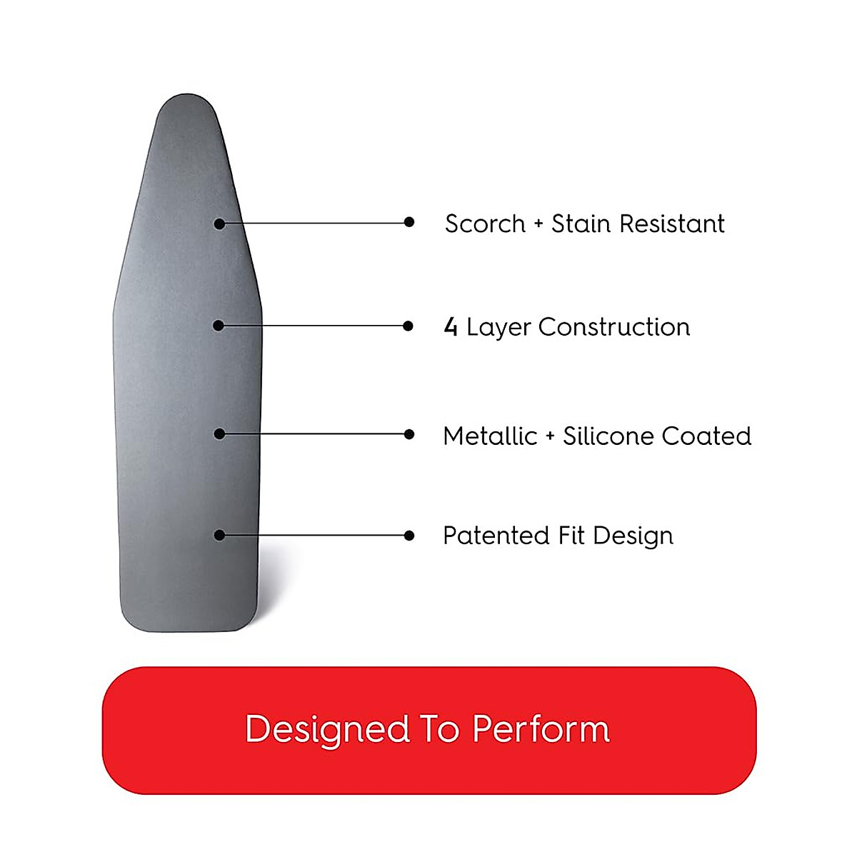 TIVIT Size 43X12 Premium Ironing Board Cover - Alumitek Coating, Scorch Resistant, Thick Padding, 3 Fastener Straps, Pull Bungee - Made in Italy