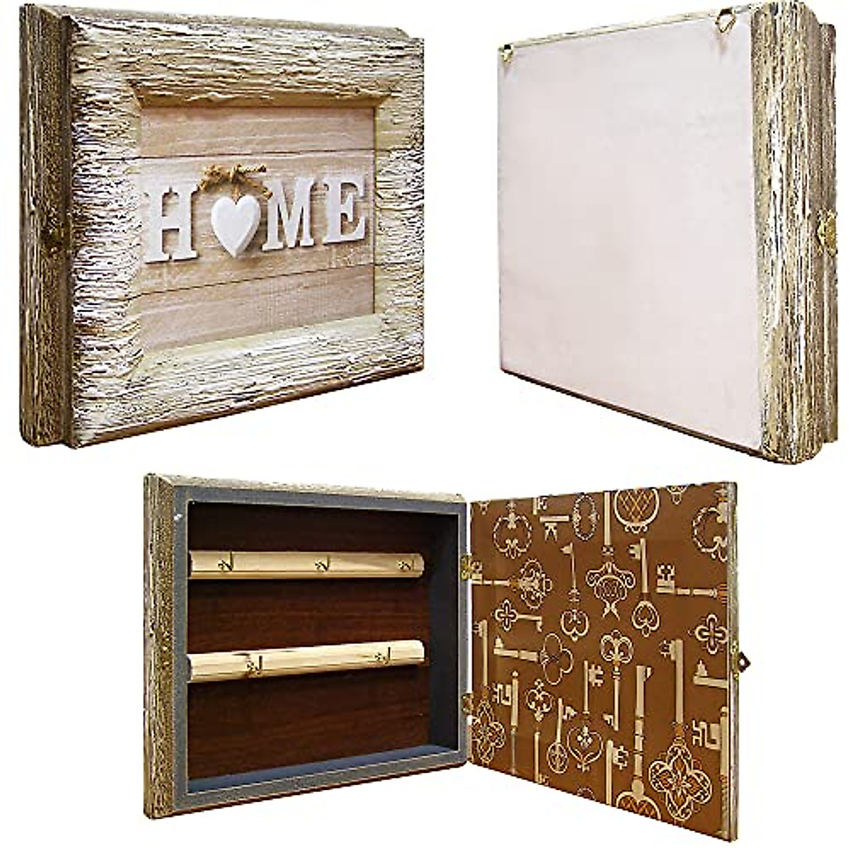 Key Holder Hooks Framed Canvas Artwork Wall Art - Home Decor Accent Secret Box for Keys 9.5x11.5 inches