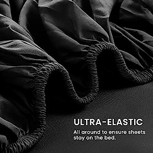 SLEEP ZONE Super Soft Cooling Full Size Bed Sheets Set 4 Piece - Easy Care Fitted Flat Sheet & Pillowcase Sets - Wrinkle Free, Fade Resistant, Deep Pocket 16" (Black, Full)