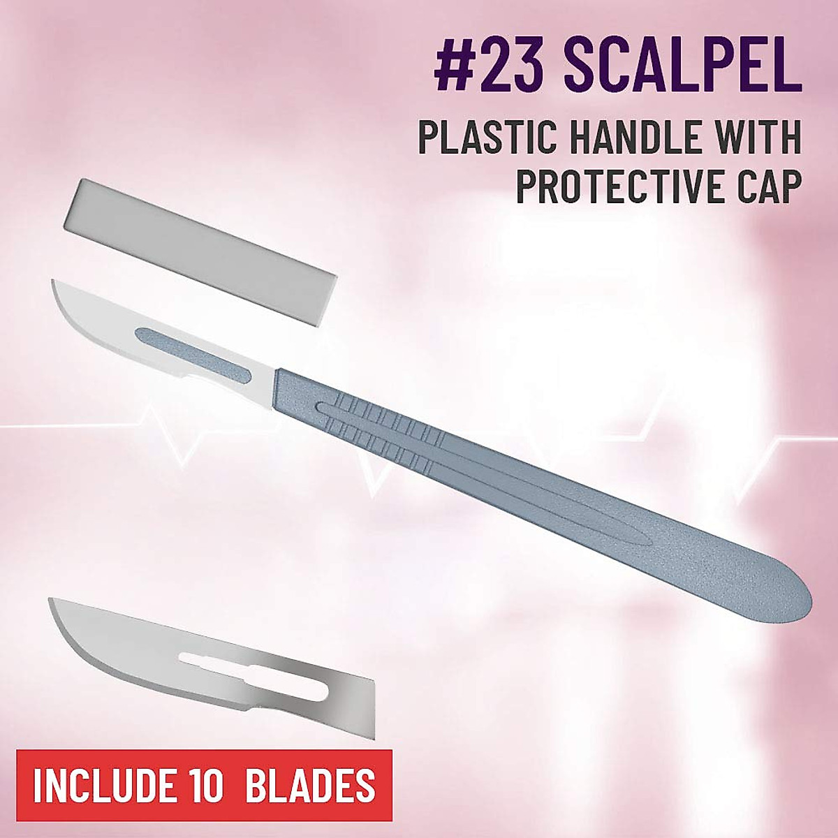 MedHelp Disposable Scalpel 23 Disposable Dermaplaning Blades with Plastic Handle, High Carbon Steel Dermablade Blades. Individually Wrapped 10 Blade, Sterile - Box of 10