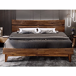 Acacia Aurora 14 Inch Wood Platform Bed, Bed Frame with Headboard, Queen Size Frame, Chocolate