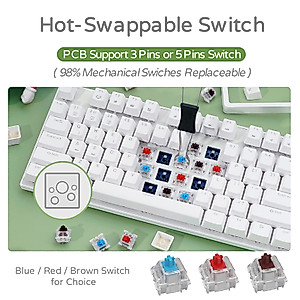 RK ROYAL KLUDGE RK87 Wireless Mechanical Keyboard, 75% TKL Hot Swappable RGB Bluetooth Gaming Keyboard Triple Mode BT5.1/2.4G/USB-C with 2 Detachable Frames, USB Hub, Clicky Blue Switch, White