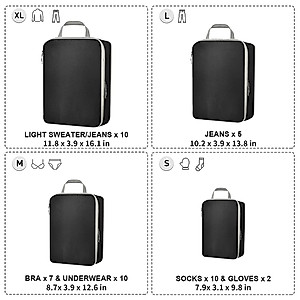 Compression Packing Cubes for Travel, 4 Pack Expandable Storage Bag Luggage Packing Organizers Compression Cubes for Suitcases Backpack (4 Set) (black)