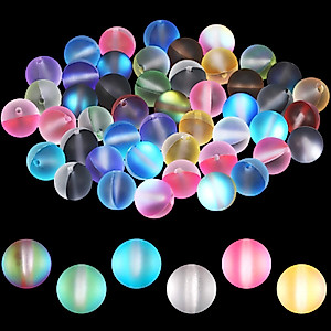 Yaomiao 140 Pcs 8 mm Mermaid Glass Beads Bulk Matte Crystal Glass Beads Frosted Moonstone Beads for Jewelry Making Crafts DIY, Multicolor