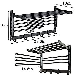 uyoyous Towel Rack for Bathroom 23.6 Inch Clothes Drying Rack with Foldable Towel Shelf and Swing Arms Aluminum Rustproof Wall Mount Laundry Room Organizer Load 45 lbs