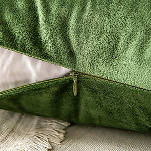 MIULEE Velvet Soft Solid Decorative Square Throw Pillow Covers Set Cushion Case for Spring Sofa Bedroom Couch 12 x 20 Inch Moss Green
