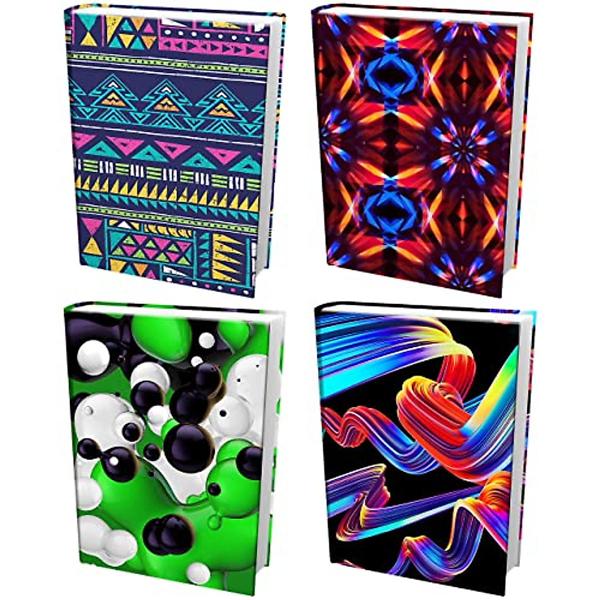 Easy Apply, Reusable Book Covers 4 Pk. Best 8x10 Textbook Jackets for Back to School. Stretchable to Fit Most Medium Hardcover Books. Perfect Fun, Washable Designs for Girls, Boys, Kids and Teens