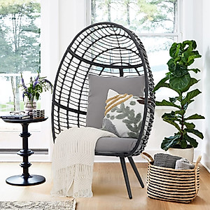 Patiorama Wicker Egg Chair Outdoor Indoor, Rattan Lounge Chair for Outside w/Legs Cushion, Basket Wicker Chair for Bedroom Living Room Front Porch Backyard Garden 350 lbs Capacity (Grey)