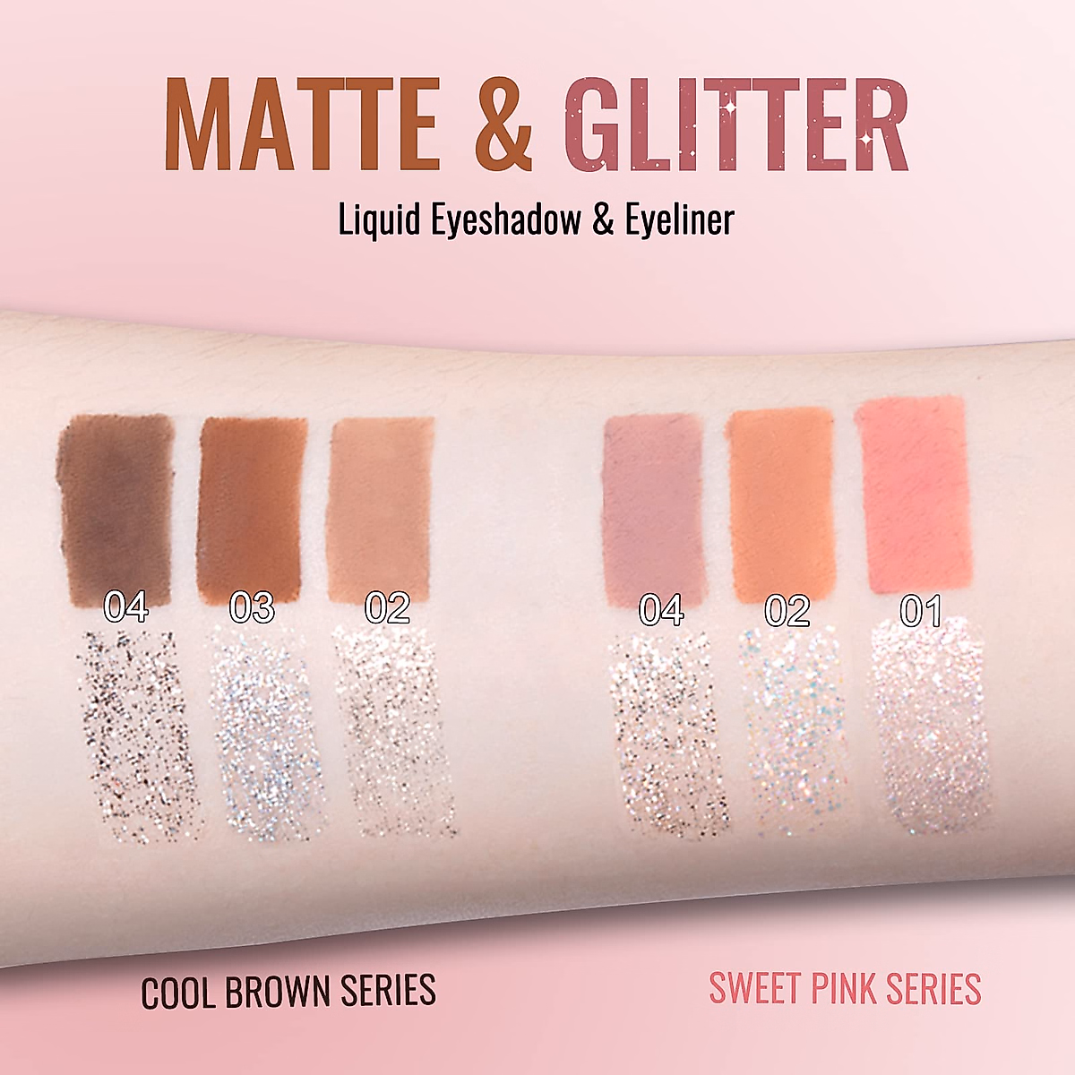 Erinde 3PCS Liquid Glitter Matte Eyeshadow, Liquid Glitter Eyeliner and Matte Cream Eyeshadow 2 in 1, Quick Drying, Easy to Apply, Long Lasting Korean Shimmer Matte Eyeshadow Sparkly Eye Makeup