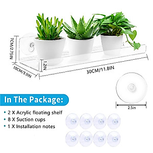 2 Pack Suction Cup Shelf for Plants Window, 12 Inch Acrylic Window Sill Extender for Plants, Window Plant Shelves, for Succulent Planters, Herb Pots, Indoor Plants