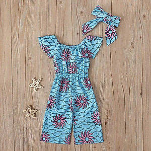 Shan-S Newborn Infant Toddler Jumpsuit Overalls Kids Baby Girls Off Shoulder Dashiki African Romper + Headband Outfit