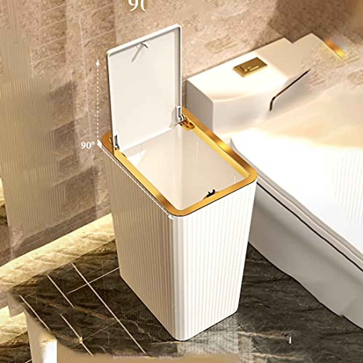 3.3 Gallon Rectangle Trash Can with Top Press Lid，Plastic Slim Garbage Bin, Wastebasket for Narrow Spaces, Kitchen, Bathroom,Bedroom