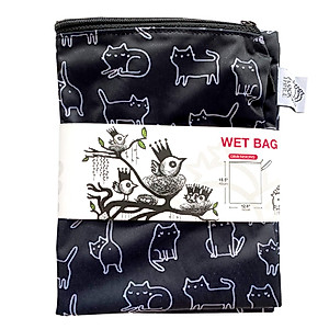 FLOCK THREE Waterproof Wet Bag Reusable for Wet Clothes Baby Diapers Stroller Swimsuit Travel Washable toiletries Pouch Large Electronics case 12.6'' x 16.5'' (Black Cats)
