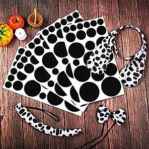 WILLBOND Dalmatian Dog Ear Headband, Bow Tie, Tail Set with 5 Sheets Adhesive Felt Circles Felt Pads 5 Sizes Self-Adhesive Pads for Halloween DIY Projects Costume Party Decorations Supplies