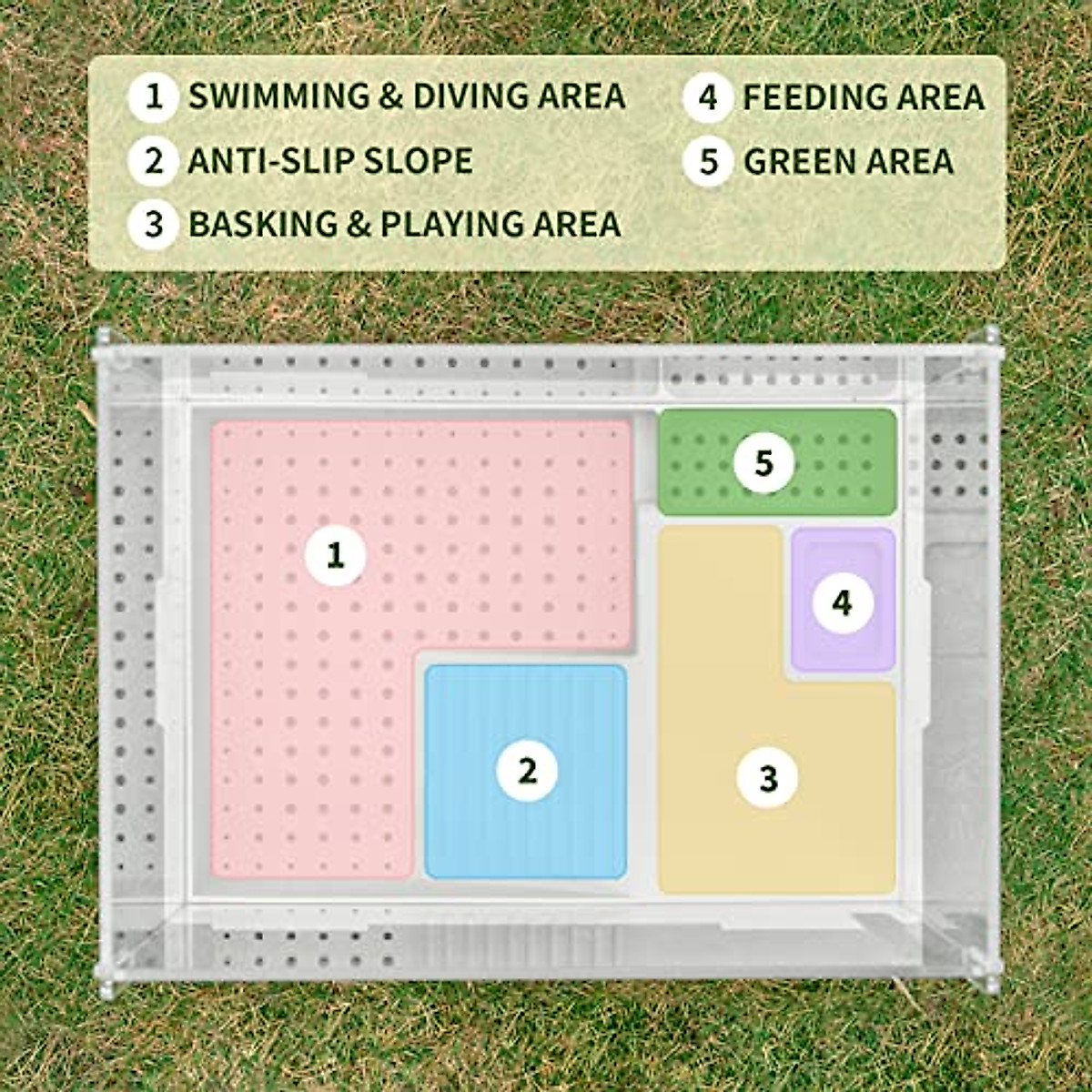 BETAZOOER Turtle Tank with Adjustable Water Pump Filter, Full View Visually Tortoise Aquarium Habitat, Easy Changing Water and Clean for Small Amphibious Creatures Reptiles (15.7×11.8×10Inch)