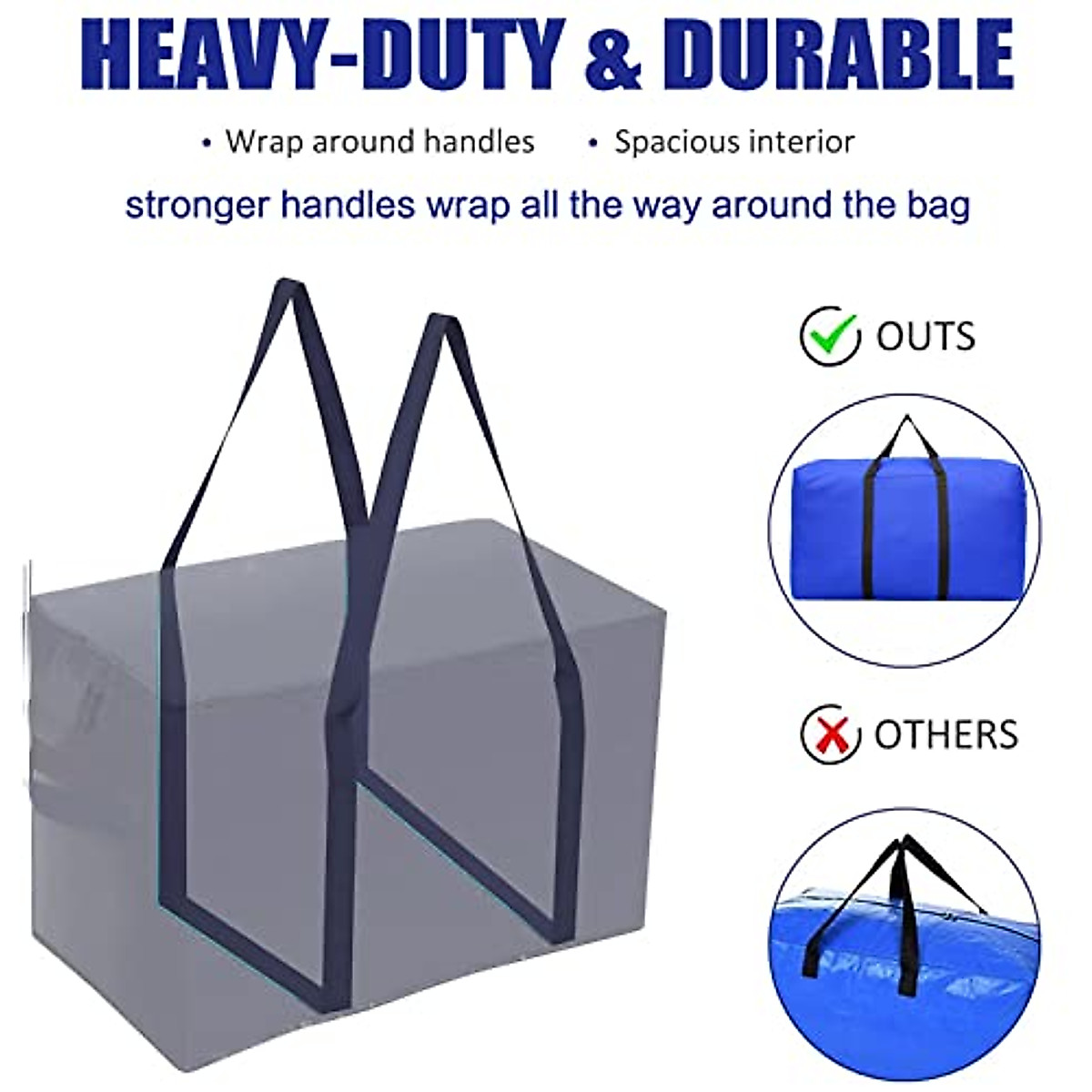 Large Moving Storage Bags, Extra Waterproof Moving Luggage Sturdy Foldable Resistant Bags Totes with Zippers Reusable Shopping Bag College Carrying Bag Travel Home Storage Packing 2 Pack (XL, Blue)