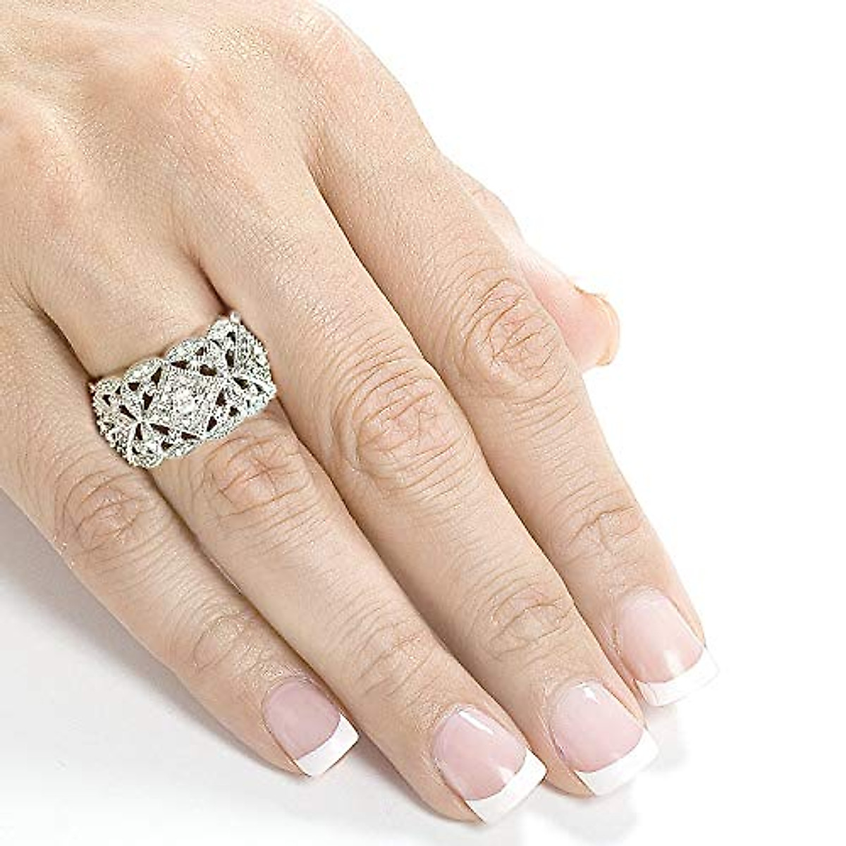 Kobelli Diamond Antique Style Filigree Wide Anniversary Ring 1/2 carat (ctw) in 10K White Gold, Size 10, White Gold