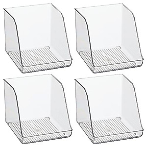 mDesign Plastic Water Bottle Storage Organization Bin - Open Front for Kitchen Refrigerator, Freezer, and Pantry, Holds 12 Bottles, Juice, Energy Drinks, and Beverages, Ligne Collection, 4 Pack, Clear