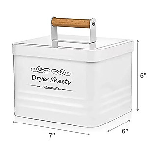 ELITAPRO Dryer Sheets Holder Modern Farmhouse Dryer Sheet Dispenser Container, Metal Dryer Sheet Box, Farmhouse Decor with Lid, Lint Bin for Laundry room, Storage Box, laundry room decoration, White