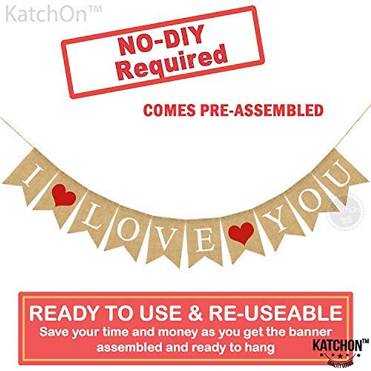Cute, I Love You Banner - 10 Feet, No DIY | Happy Valentines Day Banner | Burlap I Love You Sign With I Love You Decorations for Him | Romantic Decorations Special Night for Him | Kissing Booth Sign