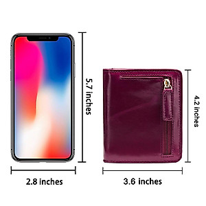 Itslife Women's Rfid Blocking Small Compact Bifold Leather Pocket Wallet Ladies Mini Purse with id Window (Waxed Fuchsia)