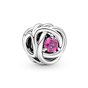 Pandora October Pink Eternity Circle Charm Bracelet Charm Moments Bracelets - Stunning Women's Jewelry - Gift for Women - Made with Sterling Silver & Man-Made Crystal, No Box