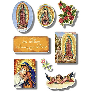 Assorted Catholic Decal Sticker Sheet Pack, Our Lady of Guadalupe, Novelty Religious Stickers Sunday Schools, Scrapbooking, Journaling, Church Giveaways, and More, 3 Sheets Included, Multi