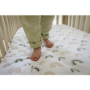 NODNAL CO. 3 Fitted Crib Sheets Rainbow & Solid Colors Set - 100% Oeko-TEX Cotton for Baby Girl/Boy Nursery Bedding - Boho Gender Neutral Watercolor Beige/Tan Set Toddler Mattress 28”x52”x9” Sheet