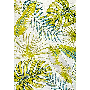 JONATHAN Y LUX100A-4 Monstera Tropical Leaves Indoor -Area Rug, Coastal, Floral, Bohemian Easy-Cleaning,Bedroom,Kitchen,Living Room,Non Shedding, Ivory/Green, 4 X 6