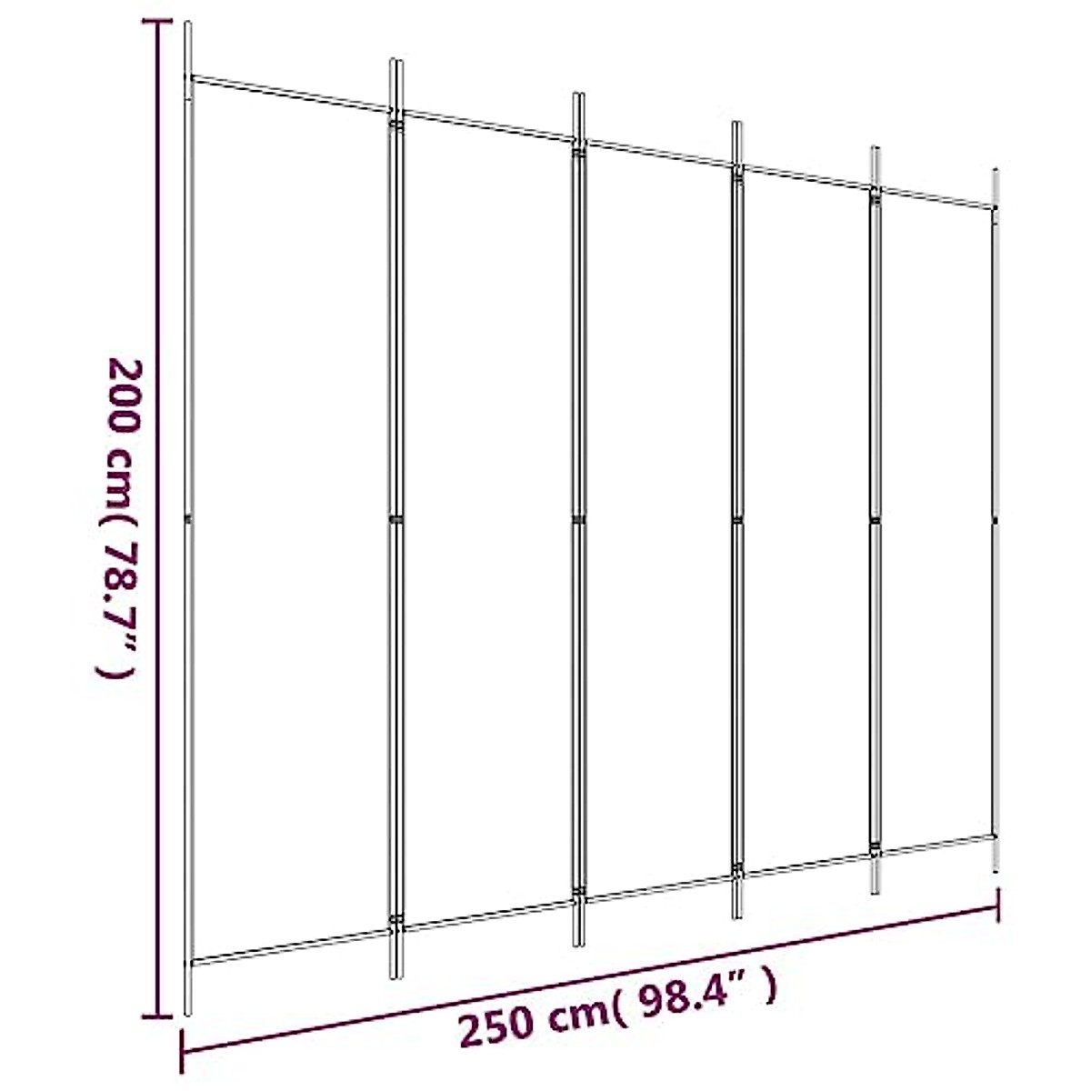 YAFF 5-Panel Folding Partition Privacy Screens, Portable Fabric Room Divider with Iron Frame, Freestanding Privacy Partial for Bedroom Home Office, 98.4" x 78.7"-Black