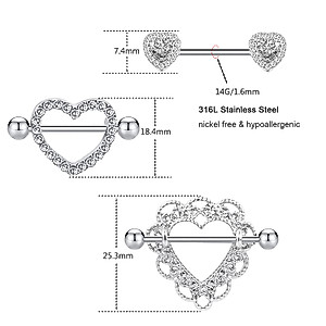 BODY16G CZCZ 14G Nipple Ring 316L Stainless Steel Nipple Barbell Nipple Barbells CZ Nipple Ring Body Piercing Jewelry for Women Men