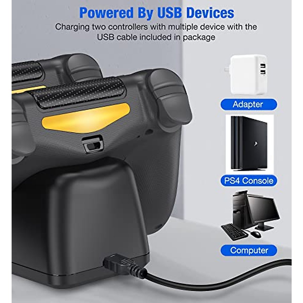PS4 Controller Charger Dock Station, PS4 Remote Charging Station with Fast-Charging Port, Replacement for Playstation 4 Controller Charger